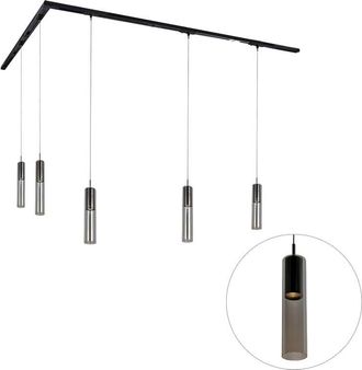 QAZQA Modernes Schienensystem mit 5 schwarzen Pendelleuchten 1-phasig - Iconic Lloyd