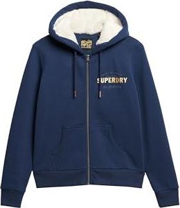 Superdry Veste à capuche de luxe pour femme avec logo aspect métallisé, Bleu sargasso, 40