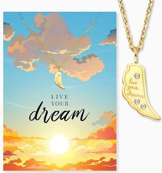 Engelsrufer Carte de voeux Live Your Dream avec collier en acier inoxydable doré - Cadeau de courage - Carte de voeux de qualité supérieure avec bijoux en or