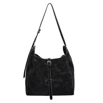 Generic Sac &agrave; bandouli&egrave;re r&eacute;tro en cuir synth&eacute;tique avec sangle r&eacute;glable pour femme, travail, shopping, voyage, quotidien, Noir, 13.39*5.12*10.24inch