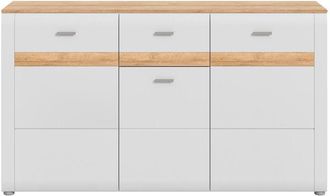 ebuy24 Ashton Sideboard 3 T&uuml;ren, 1 Schublade matt hellgrau,Eiche dekor
