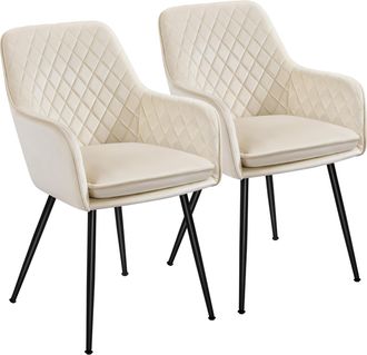 Yaheetech Esszimmerstühle 2er Set Küchenstühle, Polsterstühle mit Armlehnen Metallbeine, Seesel aus Samtstoff für Arbeitszimmer/Wohnzimmer, Beige