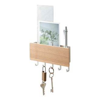 Yamazaki Tableware 2730 RIN Magnetisches Schl&uuml;sselbrett, wei&szlig;, Holz/Stahl, Minimalistisches Design, 18 x 3 x 9,5 cm (LxBxH)