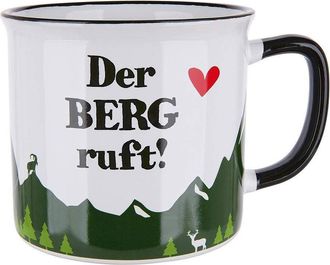 Gilde 46907 - Kaffeebecher, Der Berg ruft!, Keramik, Emailledesign, 9,5cm x 8,5cm, 390ml
