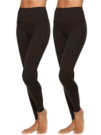 Felina | Lot de 2 leggings taille haute velout&eacute;s super doux | Pantalon de yoga | V&ecirc;tements dentra&icirc;nement pour femme, noir, Taille S