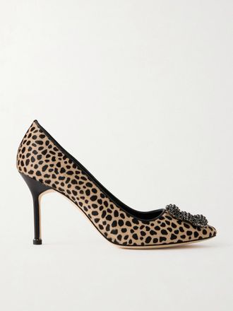 Manolo Blahnik Hangisi 90 Pumps Aus Kalbshaar Mit Leopardenprint Und Verzierungen - Animal-Print