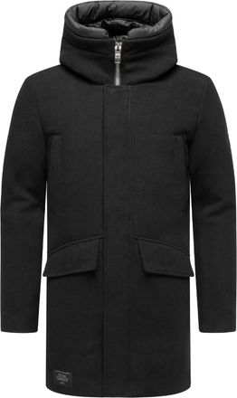 Stone Harbor Herren sportlich-eleganter Wintermantel in Wollmantel-Optik mit Brusttaschen und abnehmbarer Kapuzenblende Fenroos XX Black Gr. 3XL