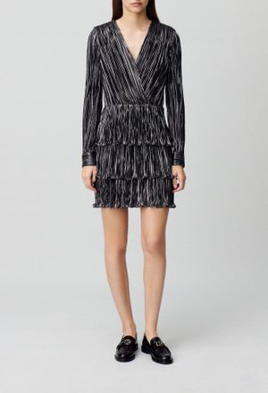 Claudie Pierlot Kurzes Silber Kleid mit Volants