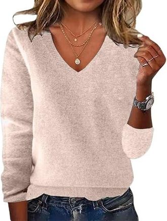 Generic Pulls confortables en cachemire pour femmes col en V, automne 2025, d&eacute;contract&eacute;, classique, coupe douce, basique, pull-over jumper haut, pull l&eacute;ger et