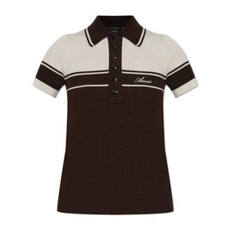 Amiri Woll-Poloshirt mit besticktem Logo - - Knitwear - Damen - Braun - S