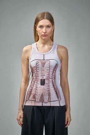 Jean Paul Gaultier Cotton Ribbed Tank Top Printed Trompe LCeil Corset