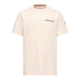 Moncler Homme, Tops, Beige, Taille: S T-shirt en coton avec logo brod&eacute;