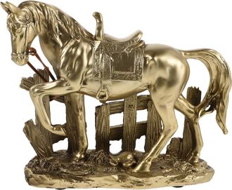 Artibetter Goldfarbene Resin Pferdestatue Skulptur Stehendes Pferdeornament mit Detailreicher Handwerkskunst Elegante Deko f&uuml;r Weinregal Eingangsbereich B&uuml;ro und