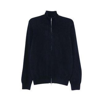 Soft Goat Cardigan mit hohem Kragen und Rei&szlig;verschluss - - Knitwear - Herren - Blau - L