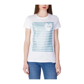 Love Moschino Glitter Streifen Kurzarm T-shirt - - Tops - Damen - Wei&szlig; - XS
