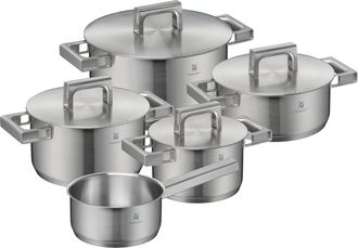 WMF Ultimate Cool Topfset Induktion 5-teilig, Kochtopf Set mit Edelstahldeckel, Cromargan Edelstahl matt, Induktions Töpfe Set unbeschichtet, Innenskalier