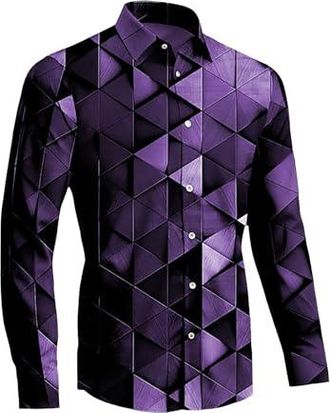 Generic Chemise habill&eacute;e &agrave; manches longues pour homme - Chemise &agrave; carreaux boutonn&eacute;e - Col &agrave; revers - Tendance et polyvalente - Chemisier formel confortable -