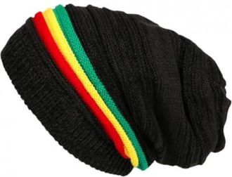 Nyls Création Bonnet Rasta Gris Noir Long Fashion en Laine Jamaique - Taille Unique - Gris