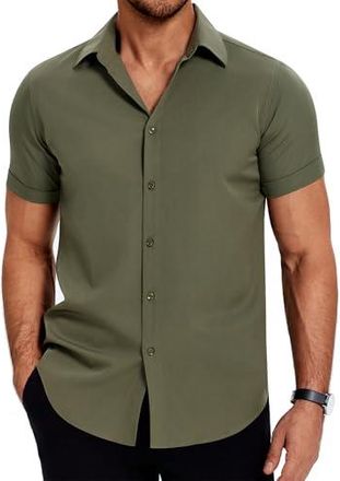 Coofandy Chemise DéContractéE pour Hommes Chemises DéTé sans Repassage pour Hommes Chemises à Manches Courtes Col Kent Chemises Vacances Manches Courtes Regula