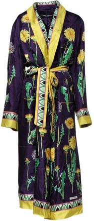 Dolce & Gabbana Femme, V&ecirc;tements de nuit et de d&eacute;tente, Multicolore, Taille: 32 FR Peignoir kimono long en soie &agrave; imprim&eacute; floral et manches longues