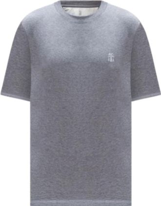 Brunello Cucinelli Homme, Tops, Gris, Taille: M T-shirt en jersey avec logo
