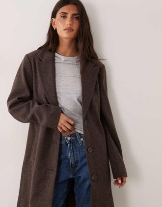 Jacqueline de Yong manteau long habill&eacute; marron chocolat