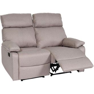 Hhg 2er Kinosessel HHG 136, Relaxsessel Fernsehsessel Sofa, Armlehne Liegefunktion Nosagfederung Stoff/Textil grau-braun