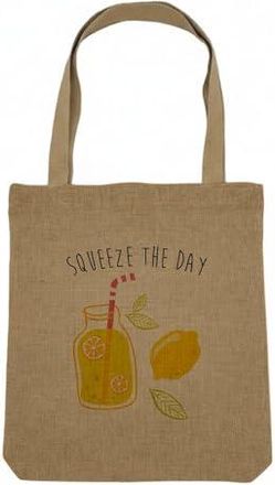 Fabulous Sac Shopping Tote Bag Aspect Lin - Squeeze The Day Limonade Et&eacute; Vacances Plage - Sac de Courses Toile Epaisse 360g Beige Naturel Cabas Port&eacute; Epaule So