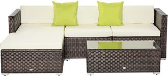 OUTSUNNY 5-TLG. Polyrattan Gartenmöbel Set Gartengarnitur Loungeset Loungemöbel Garten-Set Sitzgruppe mit Beistelltisch Kissen Braun