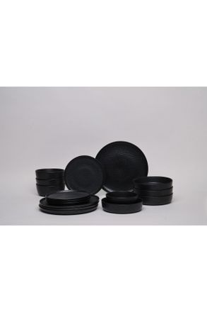 Novel Kombiservice Mika black, Schwarz, Keramik, 16-teilig, Uni, 550 ml, Lfgb, lebensmittelecht, Essen & Trinken, Geschirr, Geschirr-Sets, Kombiservice