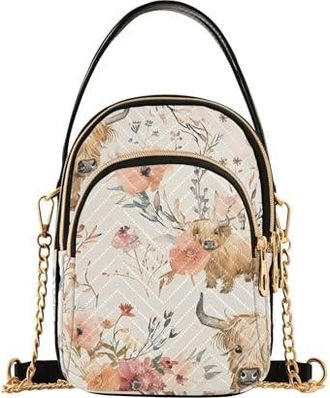 Mnsruu Sac à bandoulière pour femme, motif vaches des Highlands, fleurs, sac à main, petit sac à bandoulière avec sangle réglable