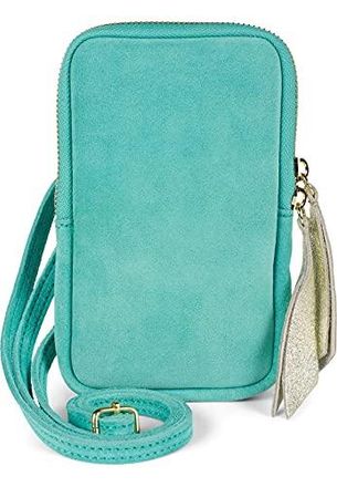 styleBREAKER Sac &agrave; bandouli&egrave;re en cuir pour portable, en daim souple, fermeture &eacute;clair, mini sac en cuir v&eacute;ritable 02012373, couleur:Turquoise