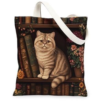 Generic Sac fourre-tout en toile motif chat exotique &agrave; poils courts pour faire du shopping, 33 x 38,1 cm, sac d&eacute;picerie r&eacute;utilisable pour femme, motif animal 