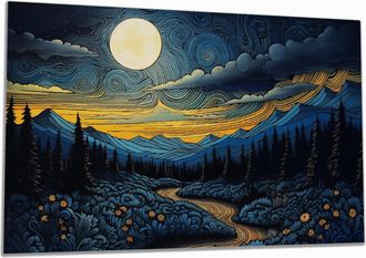 Wallario Herdabdeckplatte/Spritzschutz aus Glas, 1-teilig, 80x52cm mit 8 mm hohen Füßen, für Ceran- und Induktionsherde, Mondschein über den Bergen