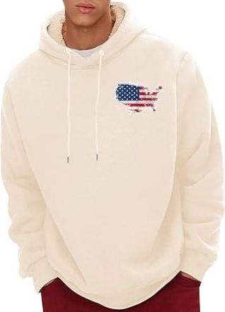 Generic Sweat à capuche en polaire pour homme - Manteau moelleux confortable pour homme - Printemps et automne hiver - Imprimé 2D - Drapeau national rétro - T
