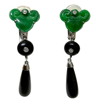 100% Capri Bespoke Jade, Onyx and Diamond Drop Earrings