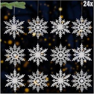 Com-Four 24x pendentifs d&eacute;coratifs Flocons de Neige - Pendentifs Flocons de Neige Transparents de 10 cm avec Cordon de Suspension - Divers mod&egrave;les de d&eacute;coratio