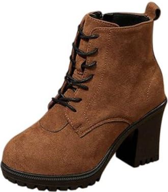 Generic Bottes &agrave; talon bloc pour femme - Style d&eacute;contract&eacute; et &eacute;l&eacute;gant - Couleur unie - Lacets lat&eacute;raux - Fermeture &eacute;clair lat&eacute;rale - Confortables - Classiques