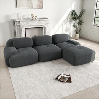 Generic L-f&ouml;rmiges modulares Cordsofa, modulares Ecksofa, Dreisitzer-Sofa, rahmenloses Sofa, ergonomisch, hochelastisch 32D gepolstert, for Wohnzimmer(Gris,3S