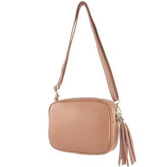 modamoda.de T240 - kleine Umh&auml;ngetasche aus ital. Echtleder, Farbe:Rosabeige dunkel