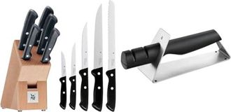 WMF Classic Line Messerblock mit Messerset 6-teilig & Gourmet Messerschärfer Keramikscheiben, 2 Stufen, Vor- und Nachschleifen, sichere Handhabung