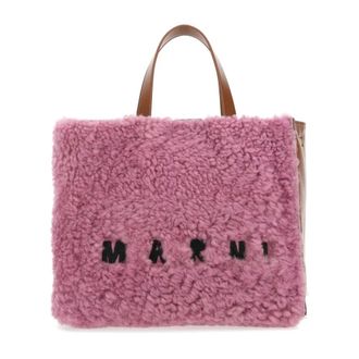 Marni Femme, Sacs, Violet, Taille: ONE Size Sac Shopping Bicolore en Cuir et Teddy