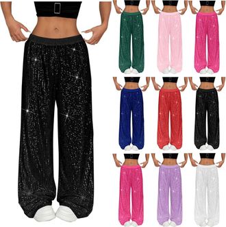 Generic Hosen Damen Pailletten Gl&auml;nzende Sportleggings L&auml;ssig Lose Gerade Hose Casual Einfarbig Sweathose Weich Karneval Joggingshose Glitzer Festivalkleidung