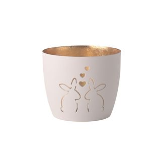 Giftcompany Windlicht Madras Hasen Eisen H&ouml;he 8,5 cm wei&szlig; Gold