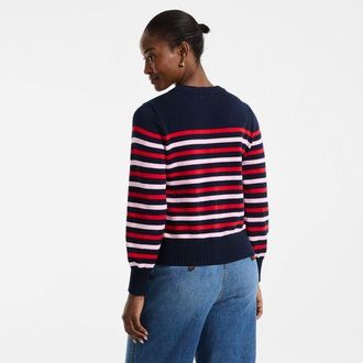 Lands End Jacquard-Pullover DRIFTER mit Ballon&auml;rmeln, Damen, Gr&ouml;&szlig;e:48-50 regular, Blau, Baumwolle, by Lands End