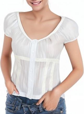 Generic T-shirt pour femme Oktoberfest - Coupe profonde - Manches courtes - Avec boutons - Pour les f&ecirc;tes d&eacute;contract&eacute;es et le quotidien, Blanc., M