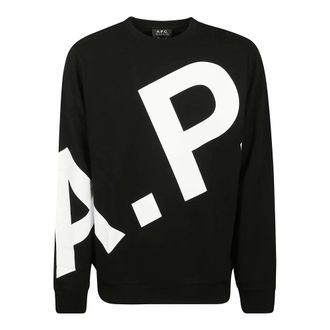 A.P.C. A.p.c., Homme, Sweatshirts et sweats &agrave; capuche, Noir, Taille: M SweaT-shirt Noir en Coton avec Logo Imprim&eacute;