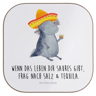 Mr. & Mrs. Panda Tischuntersetzer Axolotl Tequila - Geschenk, Untersetzer, Tischschoner, Motivationsspruch, Mexiko, Trinken, Urlaub, Glasuntersetzer, Coaster, gl&auml;serun