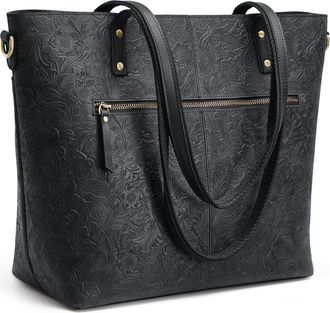 S-Zone Damen Handtasche mit Rosenmuster Vintage Crazy Horse Leder Schultertasche Shopper Tote Bag