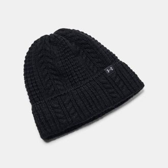 Under Armour Halftime Zopfstrick Beanie f&uuml;r Damen Schwarz / Schwarz / Castlerock EINHEITSGR&Ouml;SSE